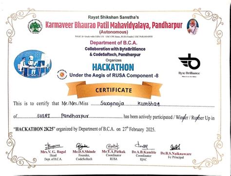 Hackathon2k25 Innovation Coding Tech Achievement Grateful Swapnaja Kumbhar