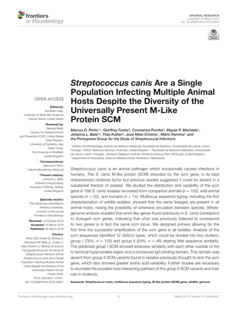 Pdf Streptococcus Canis Are A Single Population Infecting Multiple