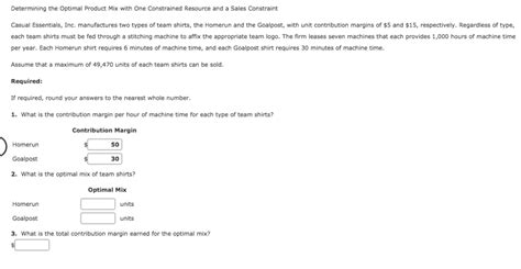 Solved Determining The Optimal Product Mix With One Chegg