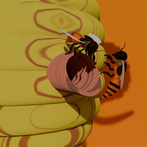 Tree With Bee Hive Honey On Grass 3d Render