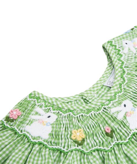 Smocked Gingham Bunny Bubble Andhat Smocked Bebe