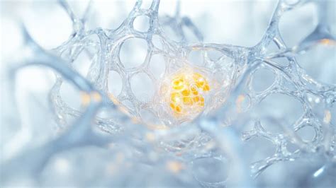 A Surreal Depiction Of Cellular Structures With Glowing Elements This Image Captures The