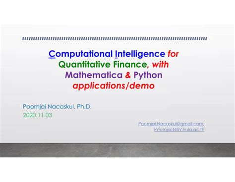 PDF Computational Intelligence For Quantitative Finance With Mathematica Python