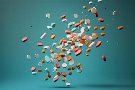 Premium Photo Multicolored Pills Falling Down On Blue Background