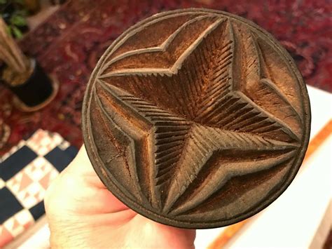 Aafa Antique Carved Wood Butter Print Stamp Star Floral Dahlia • 129