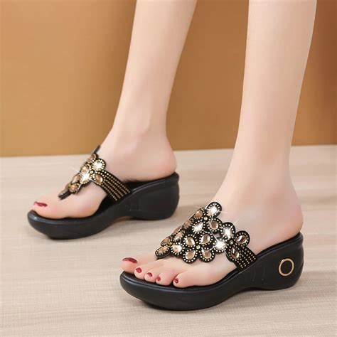 여름 캐주얼 크리스탈 꽃 웨지 슬라이드 여성용 패션 할로우 아웃 플랫폼 샌들 편안한 슬리퍼 여성 신발 2023 Aliexpress
