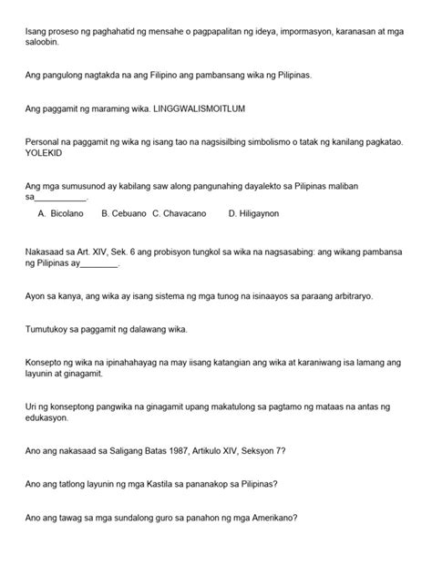 Isang Proseso Ng Paghahatid Ng Mensahe O Pagpapalitan Ng Ideya Pdf