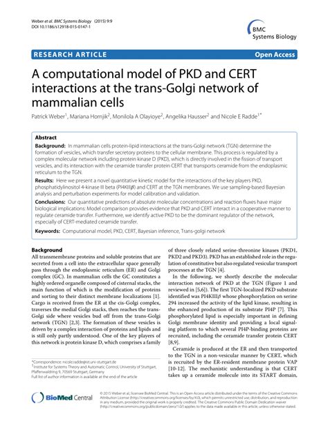 Pdf A Computational Model Of Pkd And Cert Interactions At The Trans
