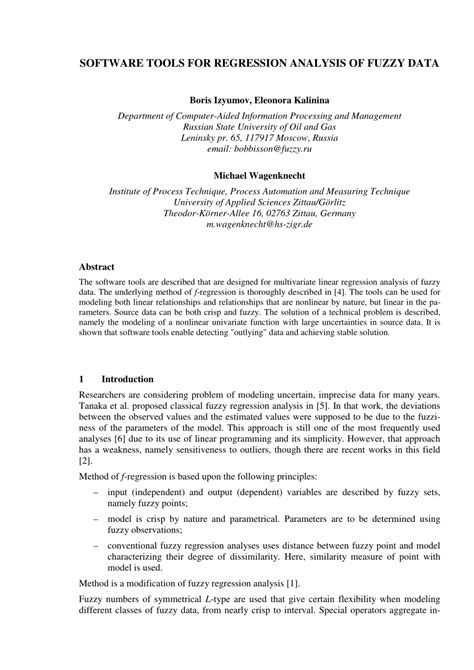 Pdf Software Tools For Regression Analysis Of Fuzzy Data
