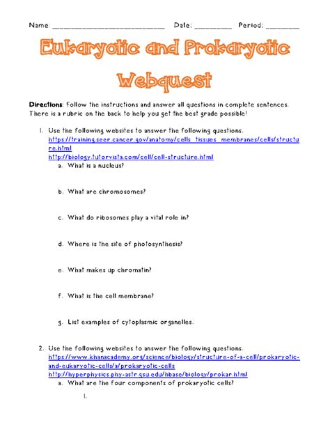 Prokaryotes And Eukaryotes Webquest Name