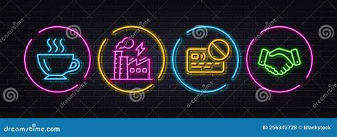 Coffee Electricity Factory And Card Minimal Line Icons For Web Application Printing Neon