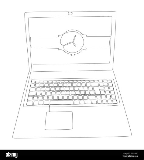 One Continuous Line Of Laptop With Wristwatch Thin Line Illustration Vector Concept Contour