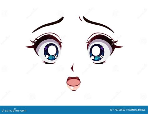 Scared Anime Face Manga Style Big Blue Eyes Stock Vector Images And