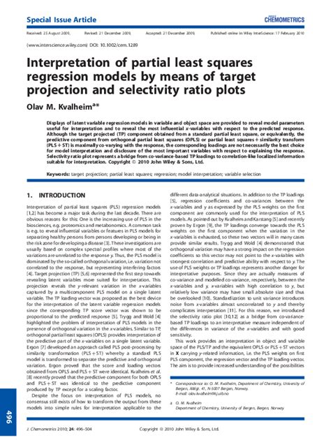 Pdf Interpretation Of Partial Least Squares Regression Models By
