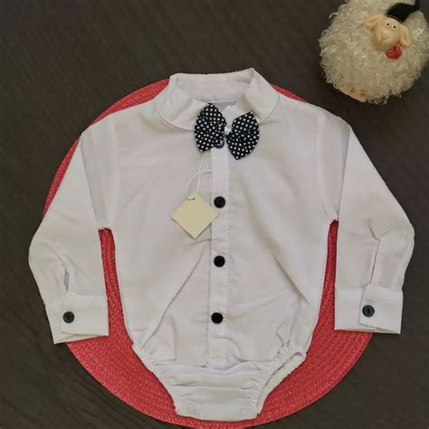 خرید و قیمت لباس نوزادی زیر دکمه بادی مجلسی پسرانه پاپیون درسه سایز یک