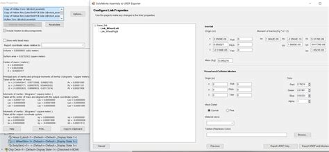 Ros Masses And Moments Of Inertia Do Not Match Solidworks Mass