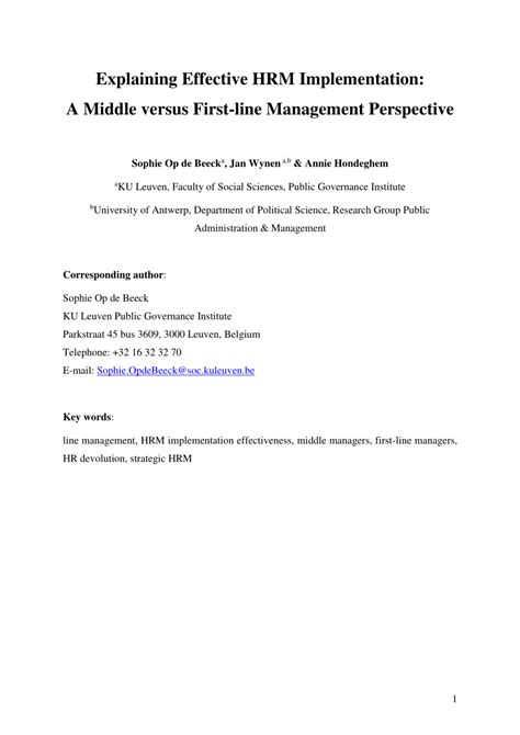 Pdf Explaining Effective Hrm Implementation A Middle Versus First