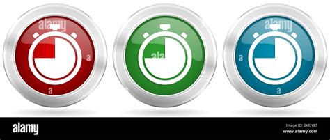Clock Watch Stopwatch Vector Icon Set Red Blue And Green Silver
