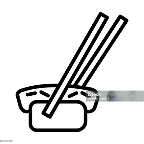 음식 컬렉션에서 초밥과 젓가락 아이콘 얇은 선형 초밥과 젓가락 흰색 배경에 고립 된 일본어 아시아 윤곽 아이콘 라인 벡터 초밥과 젓가락 기호 웹 기호 및 0명에 대한 스톡