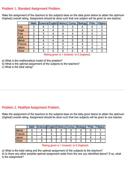 Solved Standard Assingment Problem Please Help This Is Very