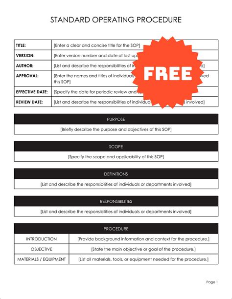 Free Editable Standard Operating Procedure Template
