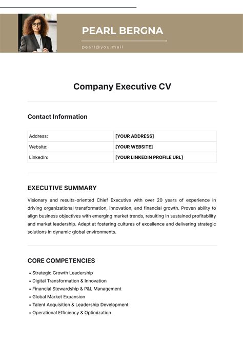 Free Executive CV Templates To Edit Online And Download