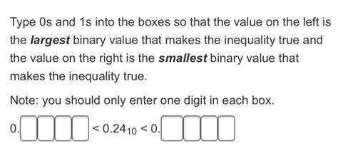 solved type os and 1s into the boxes so that the value on