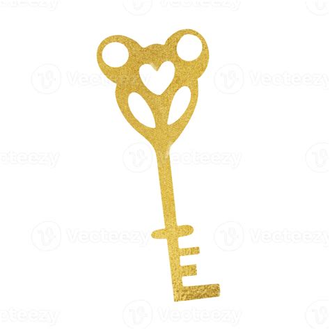 Glitter Gold Heart Key Png