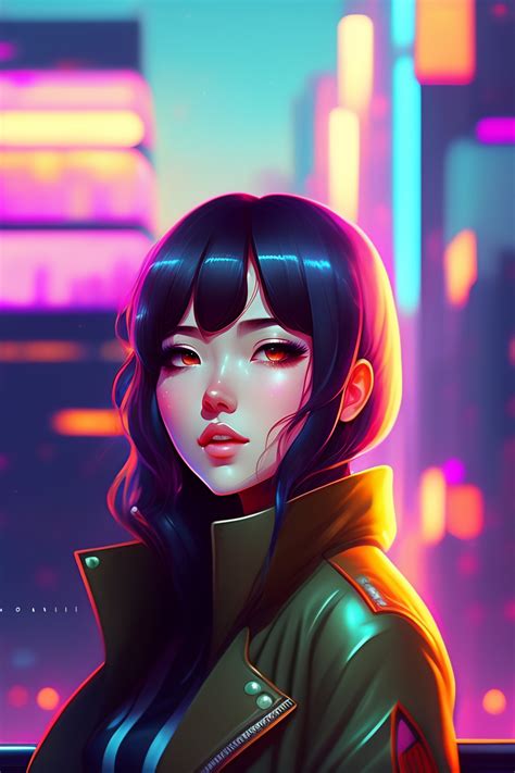 Lexica Portrait Of Cute Girl Night City Background Retrowave