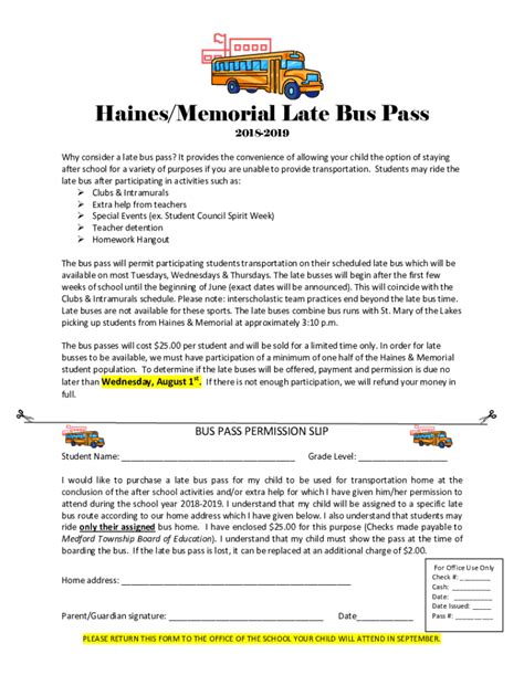 Fillable Online Hainesmemorial Late Bus Pass Fax Email Print Pdffiller