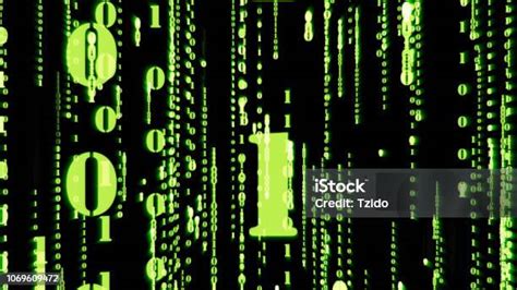 무작위 녹색 입자 이진 자리 숫자 아래로 떨어지는 매트릭스 효과와 애니메이션된 배경 위에 그래픽 모션 분석 데이터와 컴퓨터 개념 가능성에 대한 스톡 사진 및 기타 이미지