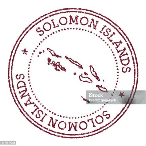 솔로몬 제도 둥근 고무 스탬프 와 나라 지도 원형 텍스트와 별 벡터 일러스트 레이 션 빈티지 빨간 여권 스탬프 관광객에 대한