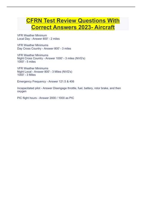 Cfrn Test Review Questions With Correct Answers 2023 Aircraft Cfrn Stuvia Us