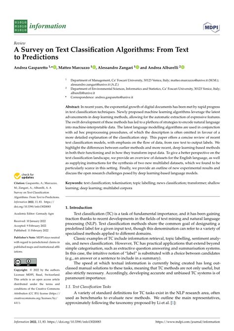 Pdf A Survey On Text Classification Algorithms From Text To Predictions