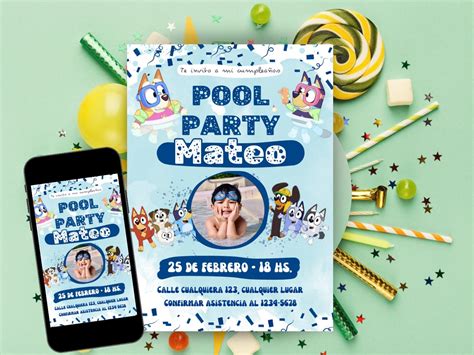 Bluey Pool Party Invite Bluey Theme Party Bluey Birthday Bluey Pool Party Pool Party Bluey