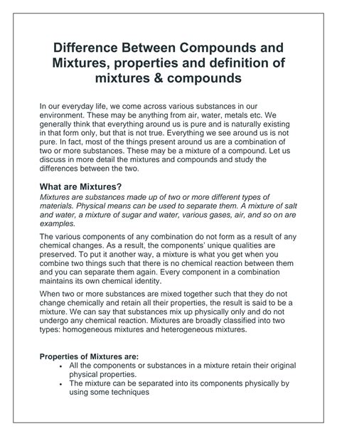 SOLUTION Difference Between Compounds And Mixtures Studypool