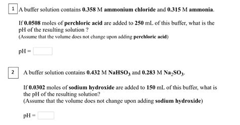 Solved 1 A Buffer Solution Contains 0358 M Ammonium