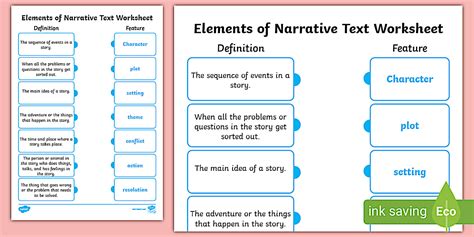 Elements Of Narrative Text Worksheet Professor Feito