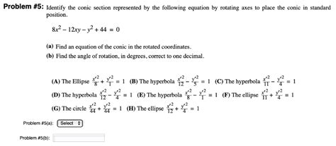 Solved Problem Identify The Conic Section Represented By Chegg Com