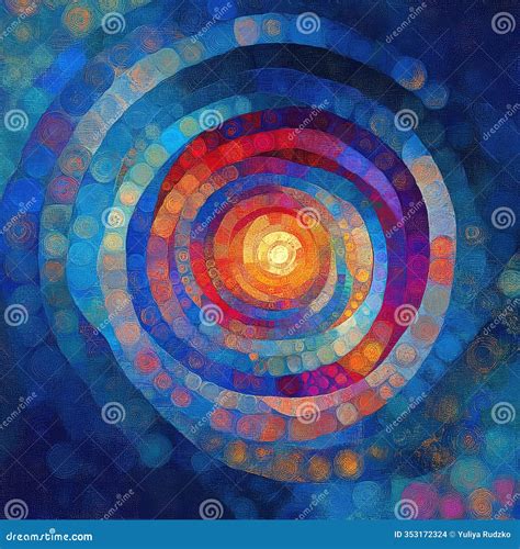 Abstract Digital Art Featuring Circular Geometric Patterns And Vibrant Colors On A Blue