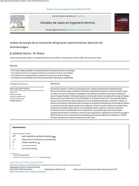 Jcs 2023 Exergy Analysis Of An Experimental Ammoniawater Absorption