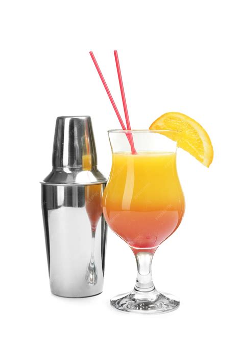 Premium Photo Glass Of Sex On The Beach Cocktail And Shaker Against