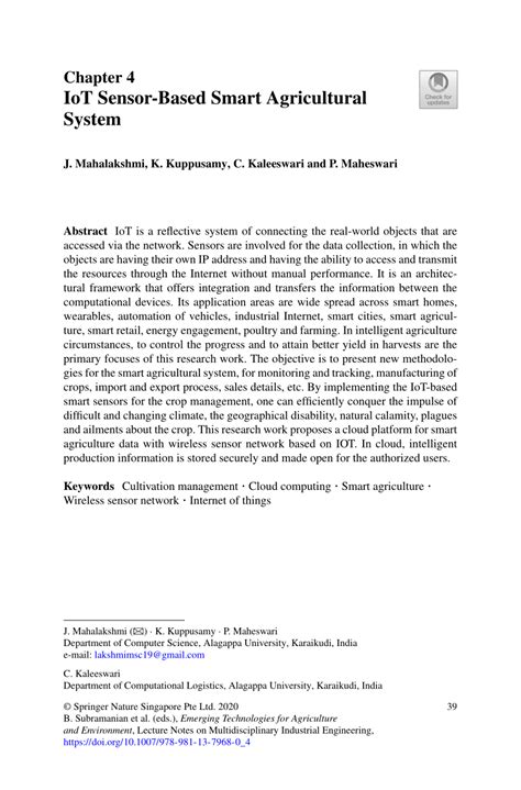 Pdf Iot Sensor Based Smart Agricultural System
