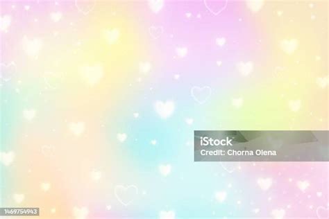 파스텔 하트 배경 발렌타인 데이에 대 한 무지개 유니콘 벽지입니다 매직 판타지 소녀 그라데이션 만화 벡터 낭만적 인 그림 0명에 대한 스톡 벡터 아트 및 기타 이미지