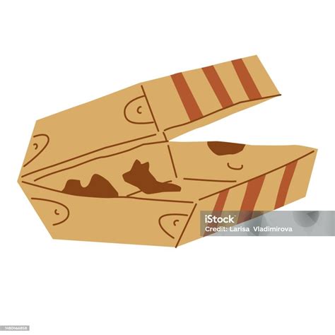 중고 패스트 푸드 상자 기름기 많은 반점 음식의 흔적 종이 폐기물 처리 개념입니다 환경 보호론자와 폐기물 재활용 회사를 위한 이미지 벡터 그림입니다 격리된 개체입니다 가방에