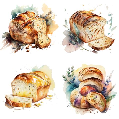 Bread Watercolor Digital Downloads Bread Clipart Bread Png Food Png