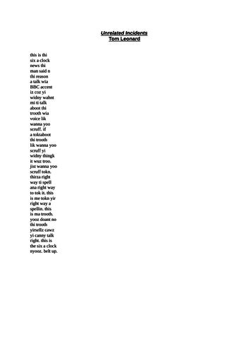 Accent And Dialect Poetry Teaching Resources