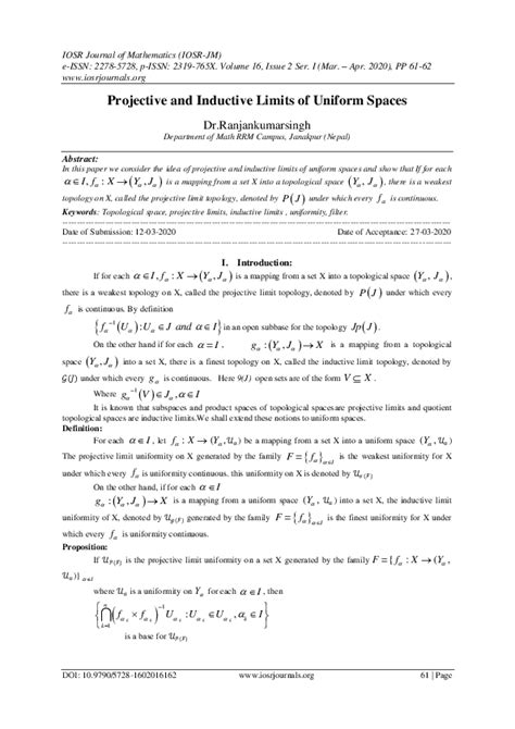 Pdf Projective And Inductive Limits Of Uniform Spaces