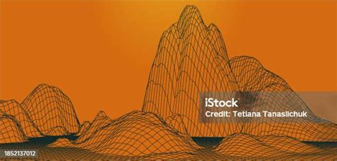 추상 디지털 풍경입니다 와이어 프레임 풍경 배경입니다 3d 미래 벡터 일러스트입니다 0명에 대한 스톡 벡터 아트 및 기타 이미지 0명 1980 1989 년 1990