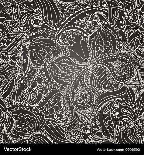 Seamless Floral Paisley Pattern With Butterflies Vector Image